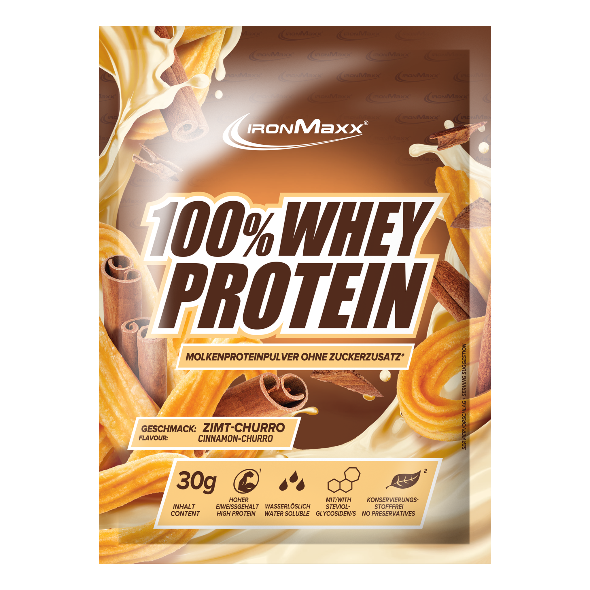 100% Whey Protein Sachet Cinnamon Churro 30g - Jetzt kaufen – IronMaxx ...