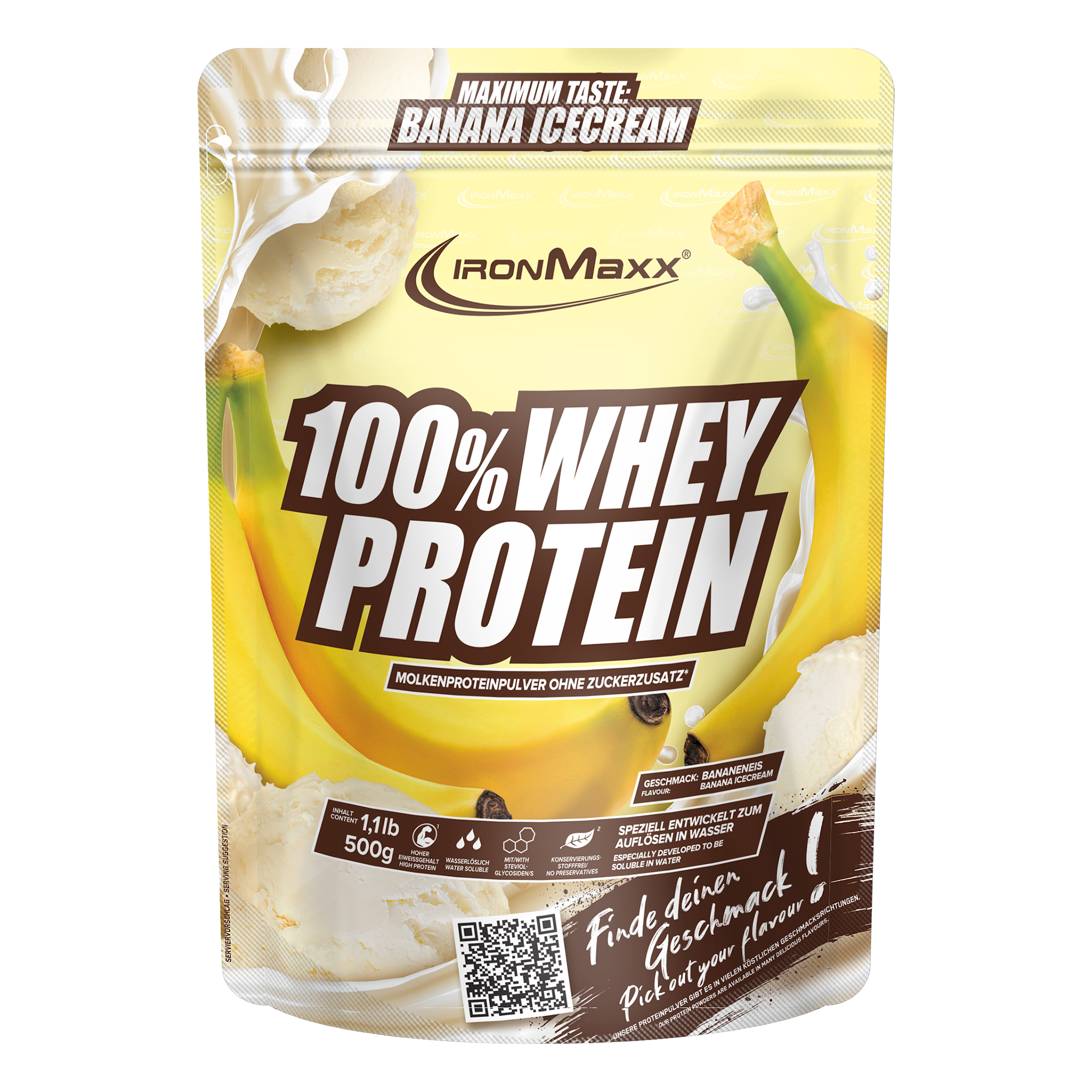 100% Whey Protein Banane Eiscreme 500g - Jetzt bestellen – IronMaxx ...