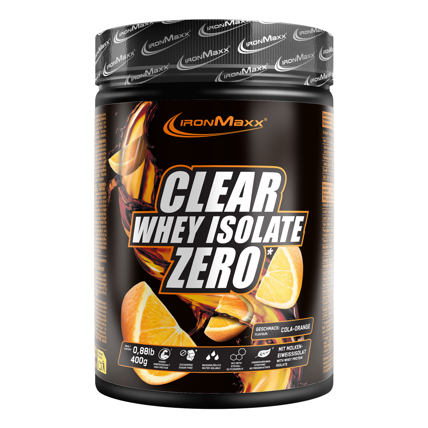 Clear Whey Isolate ZERO Cola Orange 400g - Jetzt kaufen – IronMaxx ...
